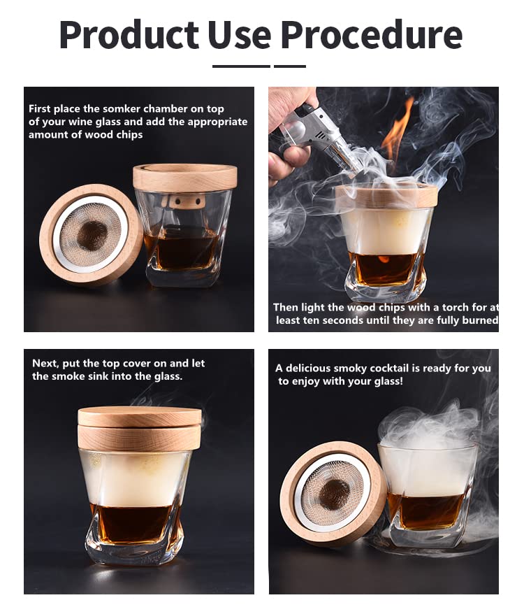 Cocktail Smoker Kit with Torch,whiskey smoker kit with Four Flavors Wood Smoked Chips,Bourbon Smoker Kit For Whiskey,Drink,Bourbon,Old Fashioned Smoker Kit For Men, Dad, Husband (Without Butane)