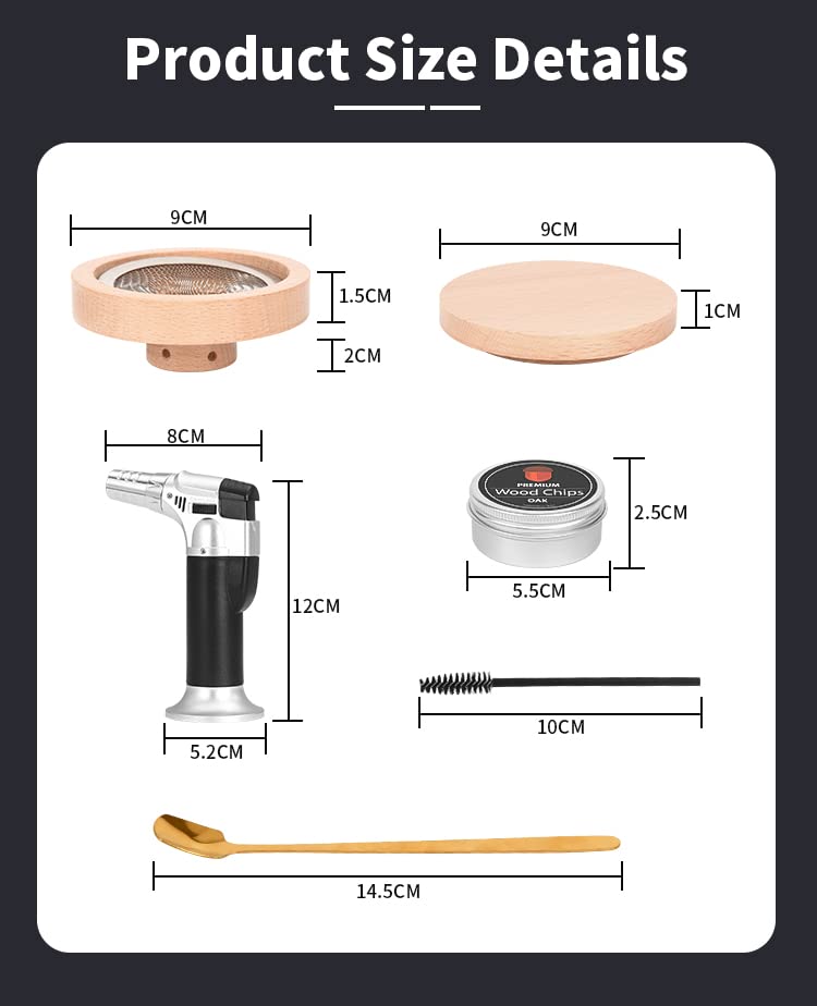 Cocktail Smoker Kit with Torch,whiskey smoker kit with Four Flavors Wood Smoked Chips,Bourbon Smoker Kit For Whiskey,Drink,Bourbon,Old Fashioned Smoker Kit For Men, Dad, Husband (Without Butane)