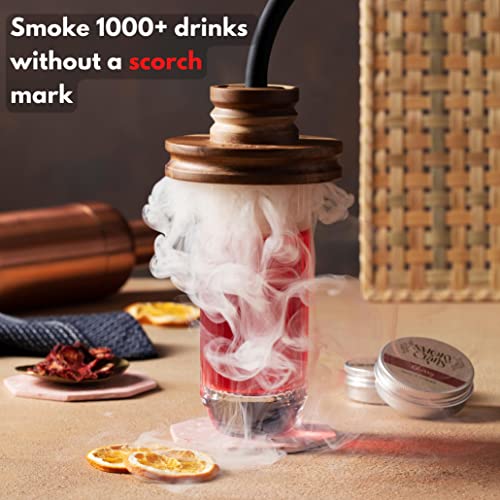 Smoky Crafts Acacia Whiskey Smoker Kit with Smoke Gun for Cocktails and Wood Chips (Apple & Cherry) - Cocktail Smoker Kit β Drink Smoker Infuser Kit (Torch Not Required)