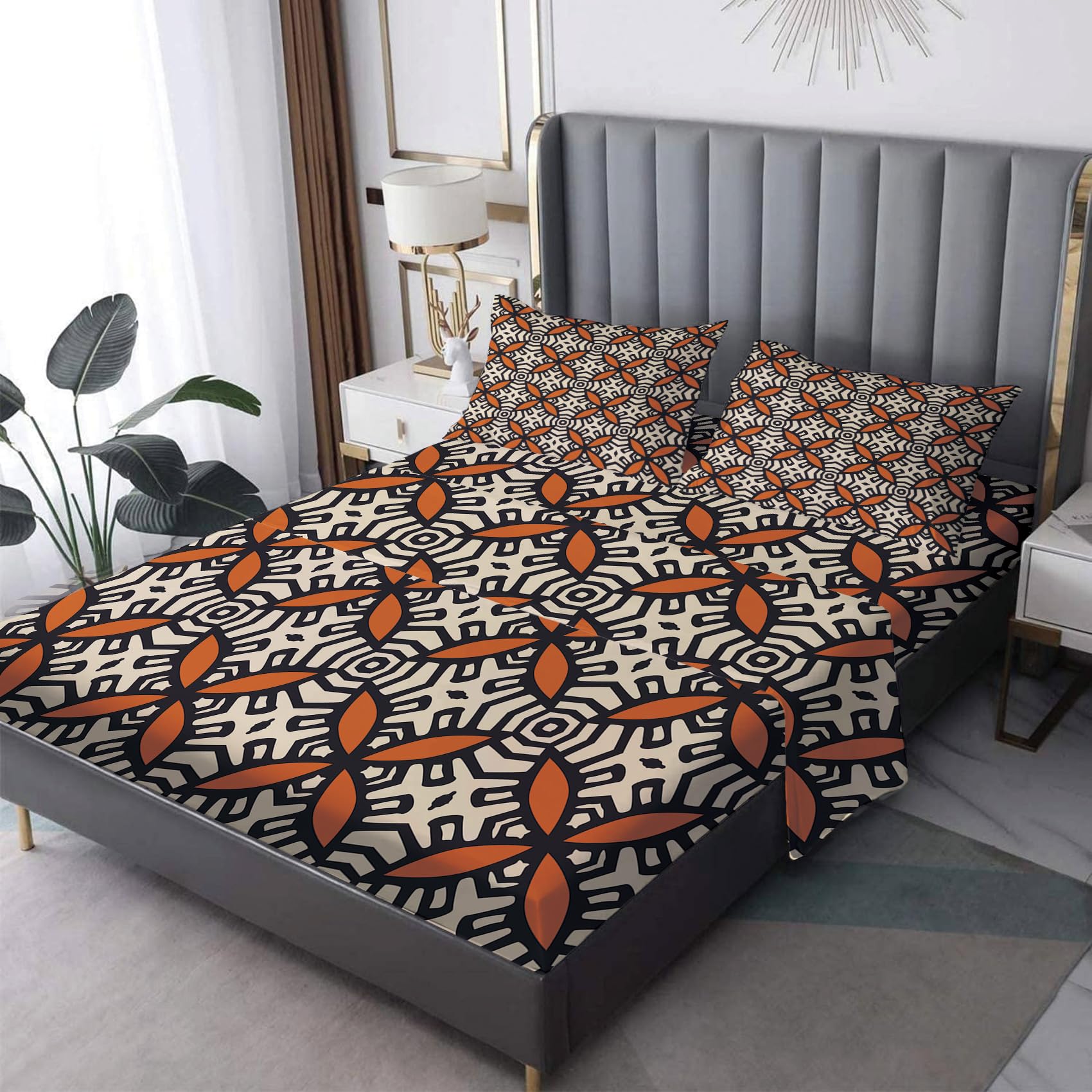 Flower Sheets Full Size, Floral Retro Bed Sheets, Patterned Bedding Sheets & Pillowcases 4 Piece Set - Soft Microfiber Deep Pocket Fitted Sheet & Flat Sheet & 2 Pillow Cases S3-&-133