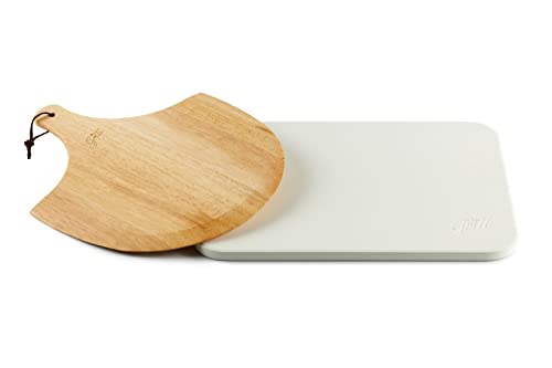 HANS GRILL PIZZA STONE | Rectangular Pizza Stone For Oven Baking & BBQ Grilling With Free Wooden Peel | Extra Large 15 x 12" Inch Durable Cordierite Cooking Stone.