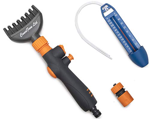 CancoFam Pool and Spa Filter Cartridge Cleaner Tool – Powerful Water Jets Removes Debris Dirt from up to 6 Pleats from The Pool Filter - Complete with Blue Pool Temperature Indicator and Hose Adapter