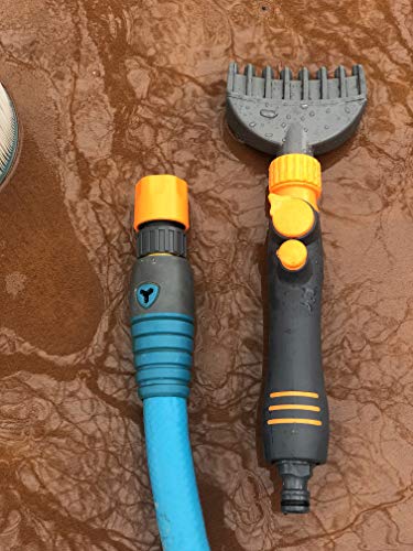 CancoFam Pool and Spa Filter Cartridge Cleaner Tool β Powerful Water Jets Removes Debris Dirt from up to 6 Pleats from The Pool Filter - Complete with Blue Pool Temperature Indicator and Hose Adapter