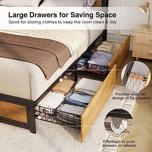 Gizoon Queen Bed Frame with Storage Headboard, 15 Iron Slats, Solid and Stable, Large Underbed Storage, No Box Spring Needed, Easy Assembly