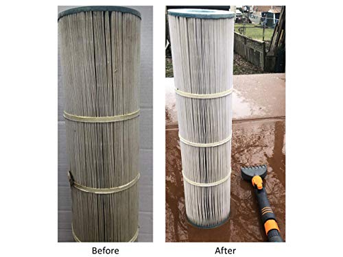 CancoFam Pool and Spa Filter Cartridge Cleaner Tool β Powerful Water Jets Removes Debris Dirt from up to 6 Pleats from The Pool Filter - Complete with Blue Pool Temperature Indicator and Hose Adapter