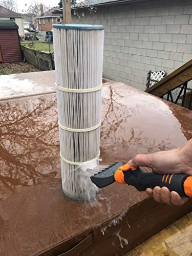 CancoFam Pool and Spa Filter Cartridge Cleaner Tool β Powerful Water Jets Removes Debris Dirt from up to 6 Pleats from The Pool Filter - Complete with Blue Pool Temperature Indicator and Hose Adapter