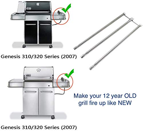 Hongso 34 1/4" SS Burner Tube Set and 24.5" Flavorizer Bars Replacement for Weber Genesis 300 Series E-310 E-320 EP-310 EP-320 S-310 S-320 Gas Grills (with Side Control Panel Only), 67722 7539 7540
