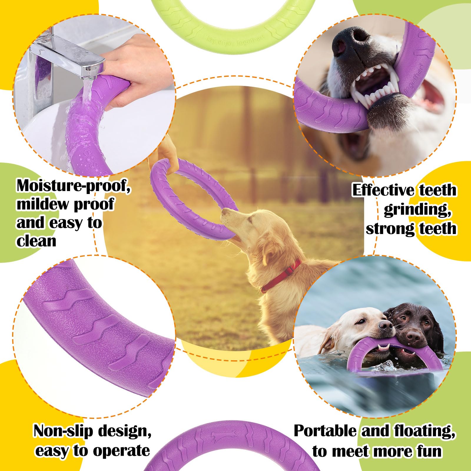 Liliful 4 Pcs Outdoor Dog Toy Dog Ring Toy Dog Flying Discs Dog Chew Toy Dog Playground Equipment for Small Medium Large Dog Training Fetching Throwing Catching Interactive Play, 4 Colors