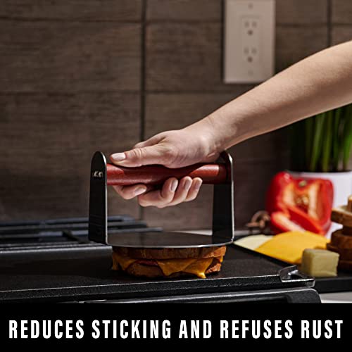 Bellemain Smash Burger Press for Griddle, Grill - Hamburger Press Patty Maker, Stainless Steel Meat Flattener Tool, Burger Smasher for Cooking - Wood Handle, 6โ Round