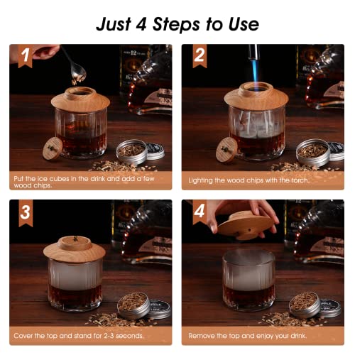WQOE Cocktail Smoker Kit with Torch – 6 Flavors Wood Chips, Old Fashioned Smoker Kit for Infuser Whiskey, Cocktail, Bourbon, Whiskey Gifts for Men, Dad, Husband(No Butane)