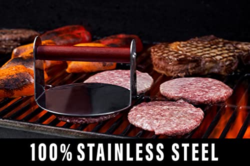 Bellemain Smash Burger Press for Griddle, Grill - Hamburger Press Patty Maker, Stainless Steel Meat Flattener Tool, Burger Smasher for Cooking - Wood Handle, 6” Round