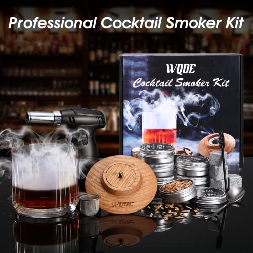 WQOE Cocktail Smoker Kit with Torch – 6 Flavors Wood Chips, Old Fashioned Smoker Kit for Infuser Whiskey, Cocktail, Bourbon, Whiskey Gifts for Men, Dad, Husband(No Butane)
