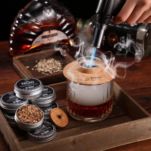 WQOE Cocktail Smoker Kit with Torch – 6 Flavors Wood Chips, Old Fashioned Smoker Kit for Infuser Whiskey, Cocktail, Bourbon, Whiskey Gifts for Men, Dad, Husband(No Butane)