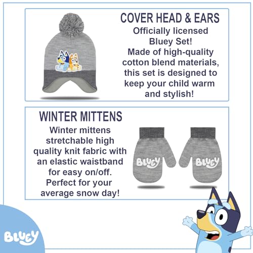 Bluey Bandit and Chilli Toddler Hat with Winter Mittens for Kids – Warm Winter Hat for Toddler with Kids Mittens