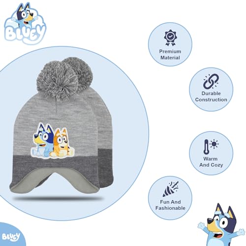 Bluey Bandit and Chilli Toddler Hat with Winter Mittens for Kids – Warm Winter Hat for Toddler with Kids Mittens