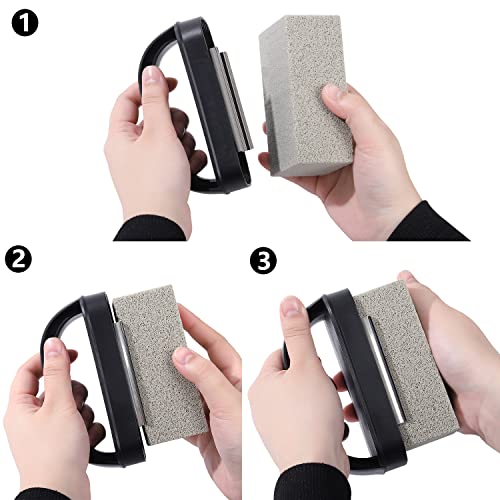 MOWOT Blackstone Griddle Cleaning Brick Block Heavy Duty Grill Cleaning Stone Bricks Non Scratch Flat Top Seasoning Stone Griddle Scrubber Cleaner Remove Greases Stains Residue -3 Pack with Handle