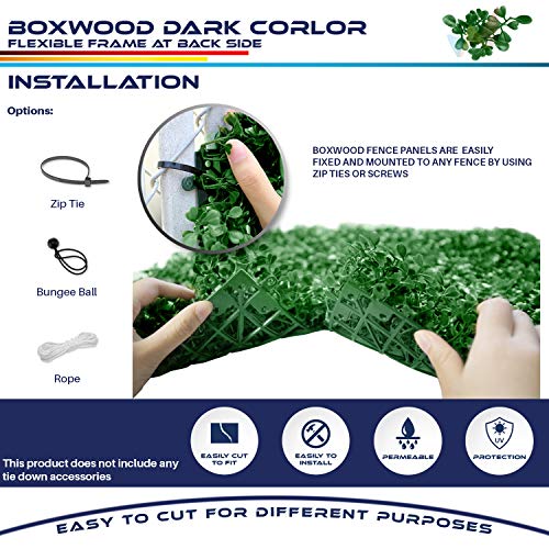 Windscreen4less Artificial Faux Ivy Leaf Decorative Fence Screen 20'' x 20" Boxwood/Milan Leaves Fence Patio Panel, Dark Green 9 Pieces