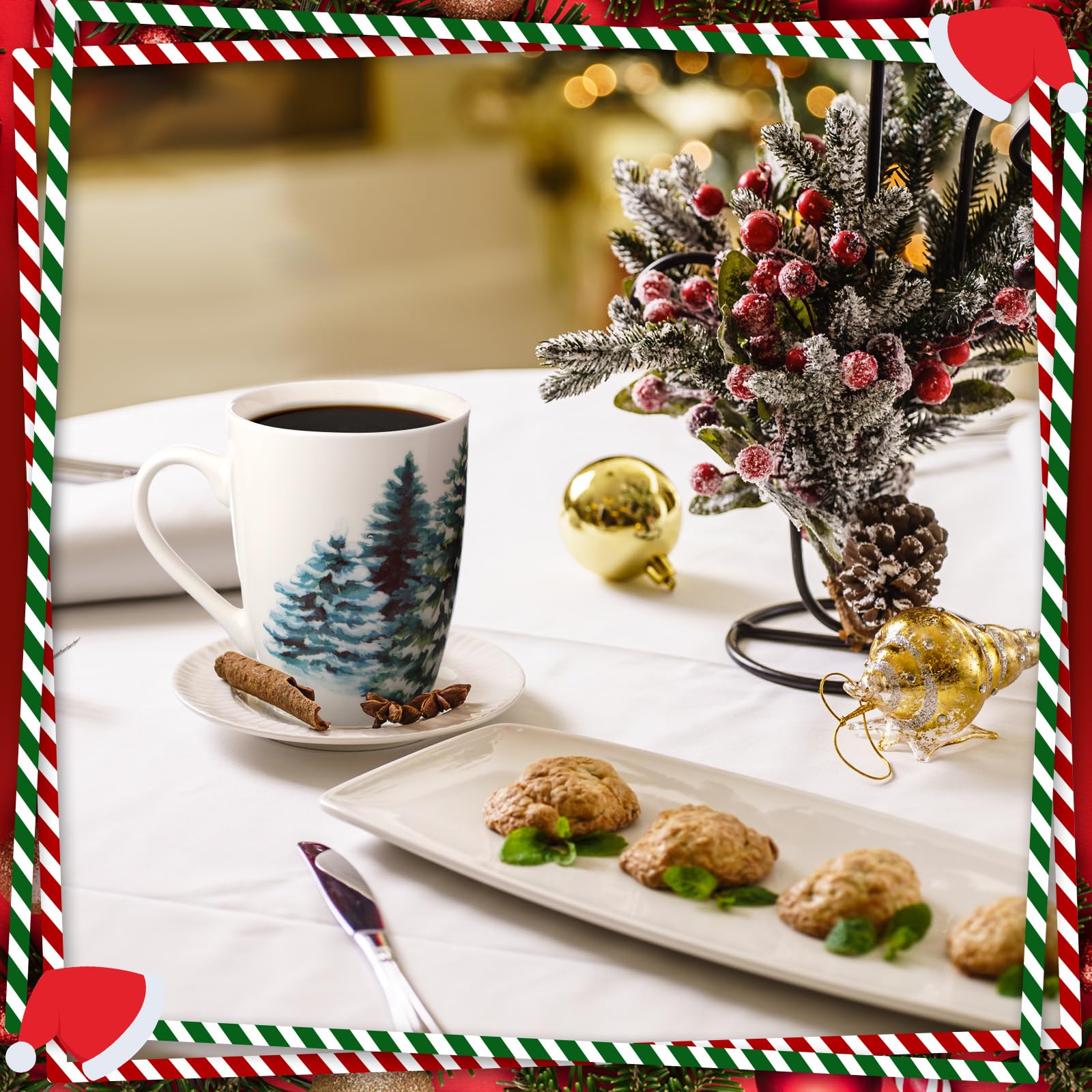 Suttmin 4 Pcs Christmas Tree Ceramic Mugs 12 oz Holiday Coffee Mugs Set Merry Christmas Coffee Mugs Green Tree Stackable Drinking Cups White Tea Cups for Coffee Milk Tea Hot Cocoa Xmas Winter Gifts