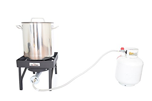 COOKAMP High Pressure Banjo 1-Burner Outdoor Propane Burner Gas Cooker with 0-30 PSI Adjustable Regulator and Steel Braided Hose SA1250