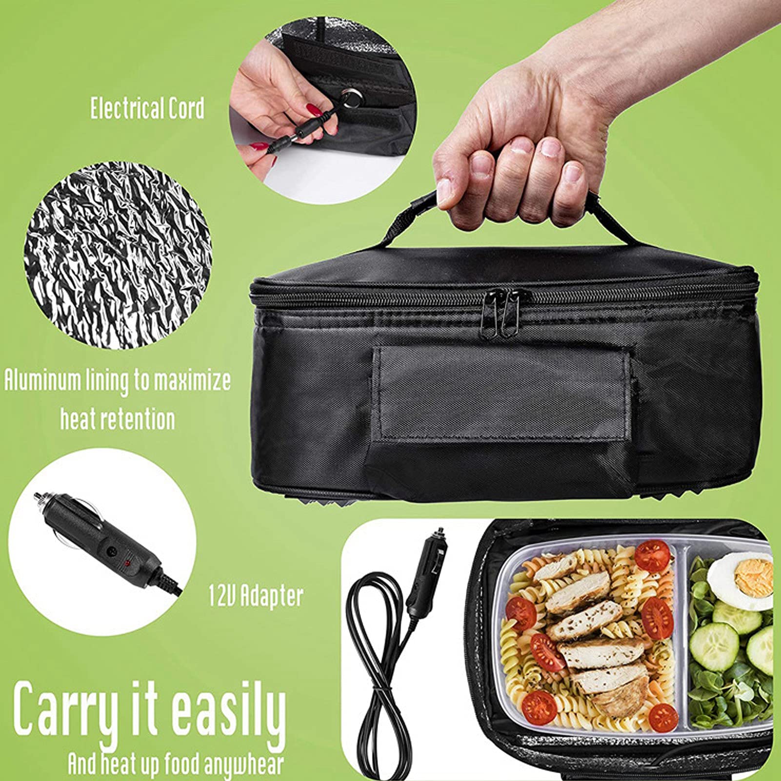 Smart Portable Oven for Car, Portable Mini Car Microwave, 12V Electric Oven Fast Heating Picnic Box for Travel Camping Food Cooking Black