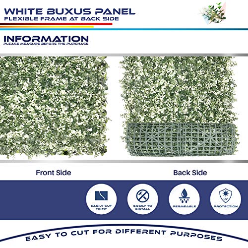 Windscreen4less Artificial Faux Ivy Leaf Decorative Fence Screen 20'' x 20" Boxwood/Milan Leaves Fence Patio Panel, Buxus White 22 Pieces