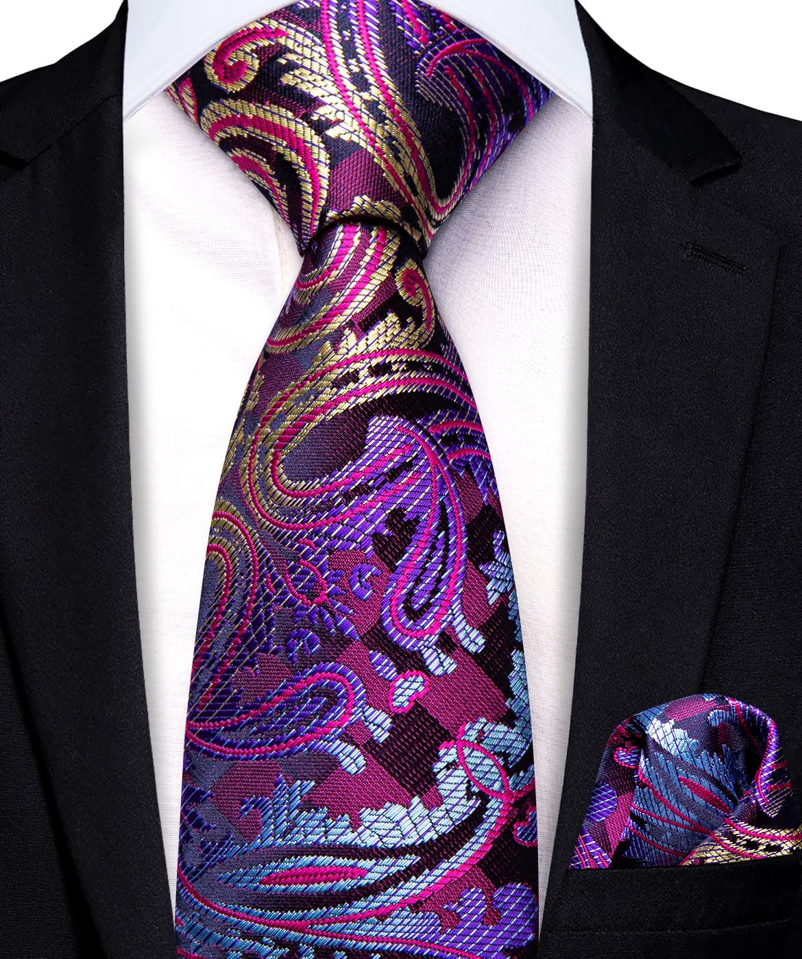 Hi-Tie Silk Boys Tie 8-14 Self-Tied Ties for Boy Paisley Solid Kid Necktie and Pocket Square Set for Wedding,Purple