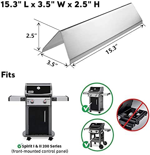 QuliMetal 7635 15.3 Inch Flavorizer Bars for Weber Spirit 200 and Spirit II 200 Series Gas Grills with Front Control Knobs, Stainless Steel, 17GA, 3 Pack