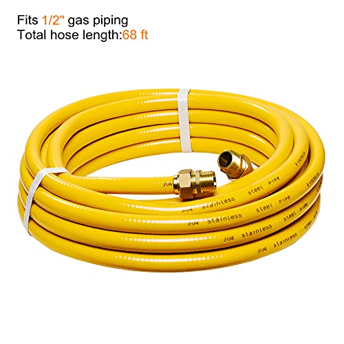 Kinchoix 70ft 1/2'' Natural Gas Line Gas Tubing Pipe Kit for Construction Heaters NG Appliance Propane Equipment with 2 Male Fittings