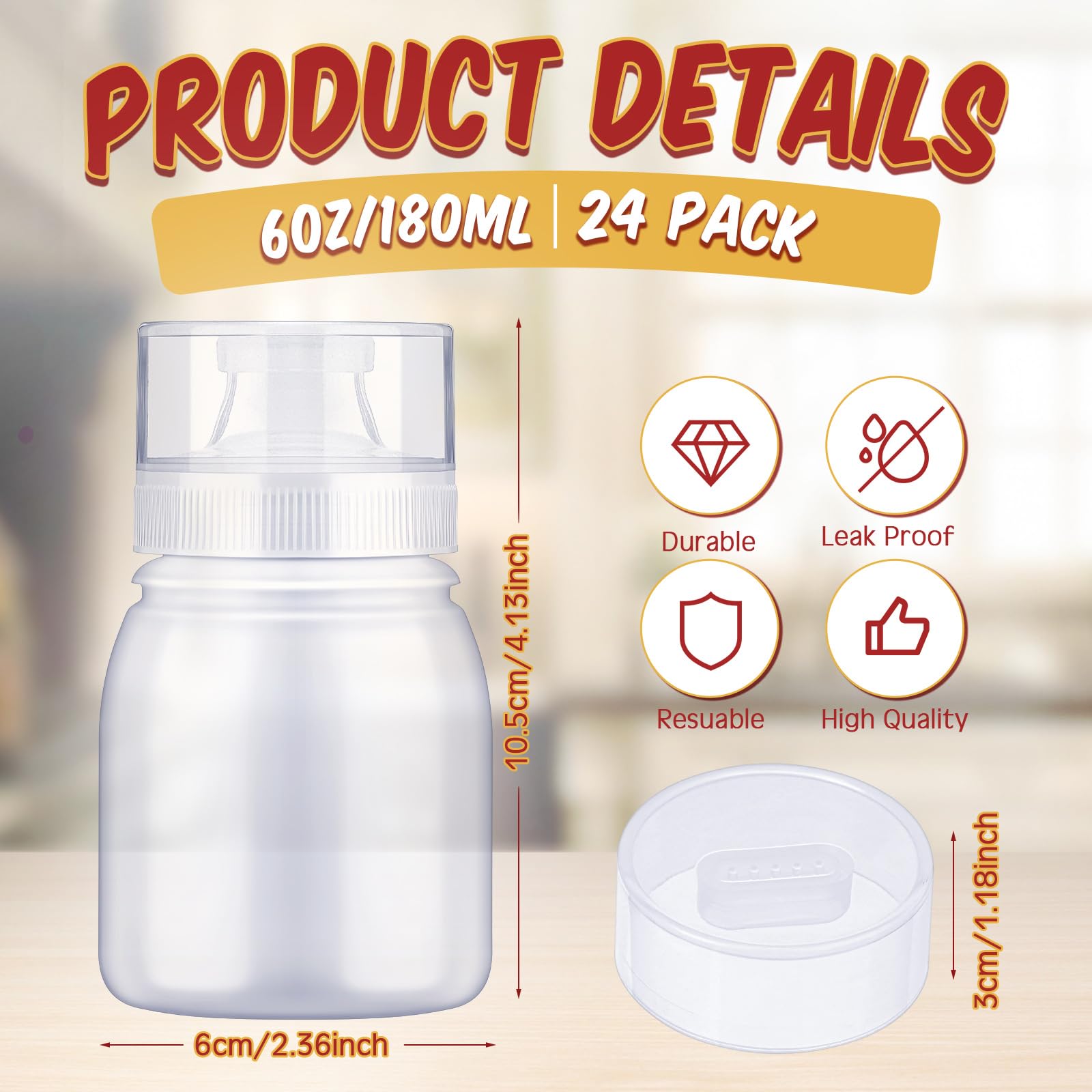 Eccliy 24 Pcs Porous Condiment Squeeze Bottles Salad Dressing Container 5 Hole Ketchup Squeeze Container Salad Dressing Bottle BBQ Sauce Bottles Condiment Dispenser with 2 Funnel for Oil Syrup (6 oz)