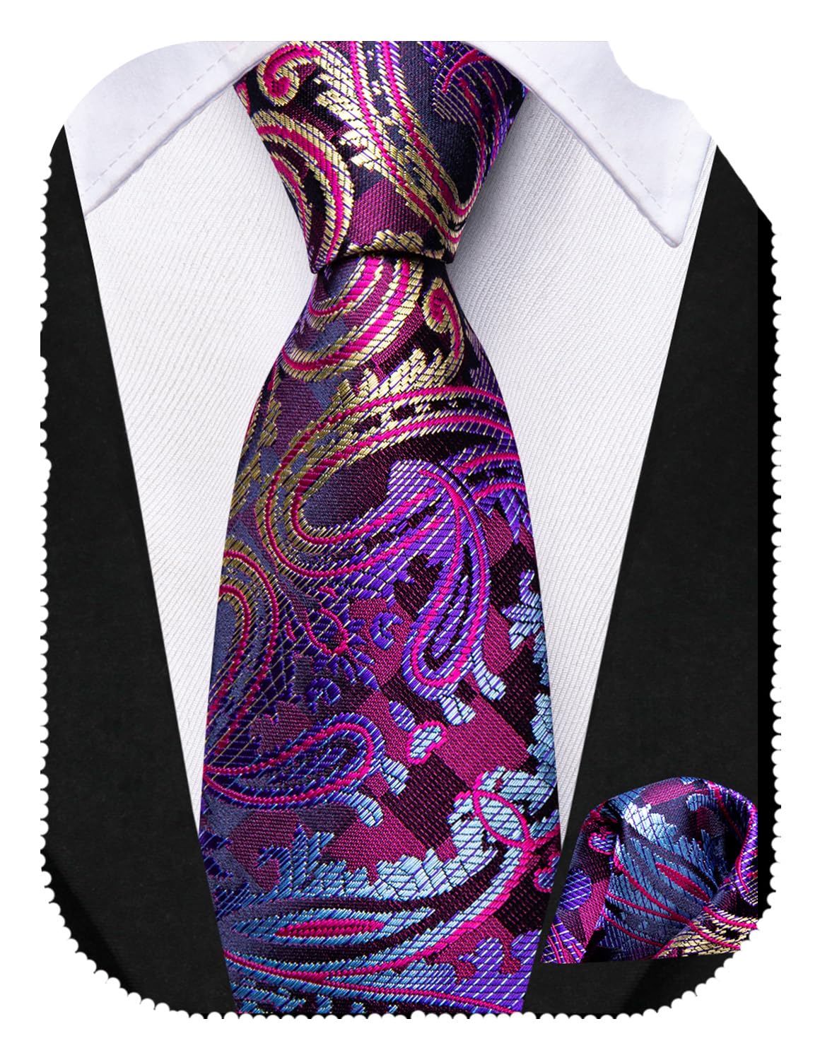 Hi-Tie Silk Boys Tie 8-14 Self-Tied Ties for Boy Paisley Solid Kid Necktie and Pocket Square Set for Wedding,Purple