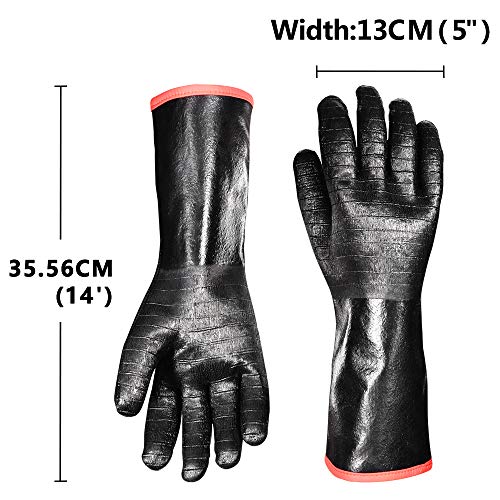 BBQ Gloves, 1 Pair, 1292℉ Heat Resistant Grilling Oven Gloves, Fire & Oil Resistant Waterproof Kitchen Mitts Potholders for Cooking, Grill, Barbecue, Frying, Baking, 14 Inch