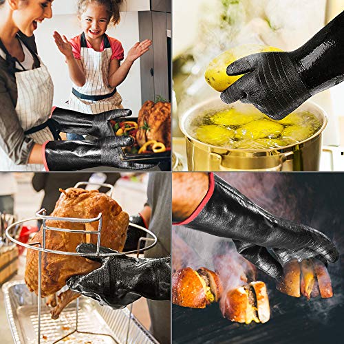 BBQ Gloves, 1 Pair, 1292℉ Heat Resistant Grilling Oven Gloves, Fire & Oil Resistant Waterproof Kitchen Mitts Potholders for Cooking, Grill, Barbecue, Frying, Baking, 14 Inch