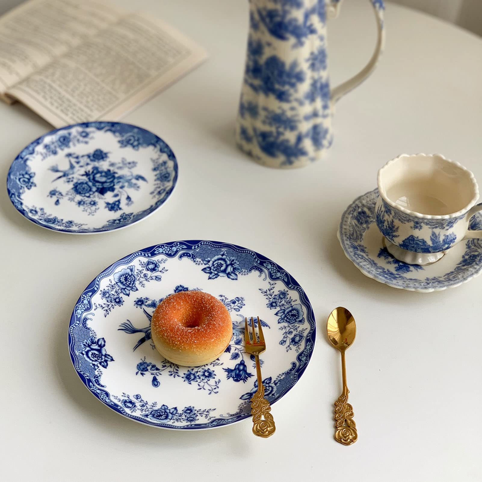 DUDSME Dinnerware Set Ceramic Kitchen Dinner Set Service for 4/6/8 People Coffee Set Bone China Tableware Combination Sets with Dinner Plates Salad Plates Coffee Cups and Saucers Bowl 40 (Size : 40 P