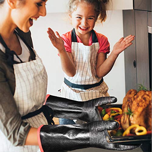 BBQ Gloves, 1 Pair, 1292℉ Heat Resistant Grilling Oven Gloves, Fire & Oil Resistant Waterproof Kitchen Mitts Potholders for Cooking, Grill, Barbecue, Frying, Baking, 14 Inch