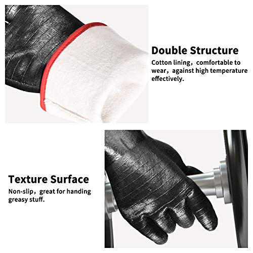BBQ Gloves, 1 Pair, 1292℉ Heat Resistant Grilling Oven Gloves, Fire & Oil Resistant Waterproof Kitchen Mitts Potholders for Cooking, Grill, Barbecue, Frying, Baking, 14 Inch
