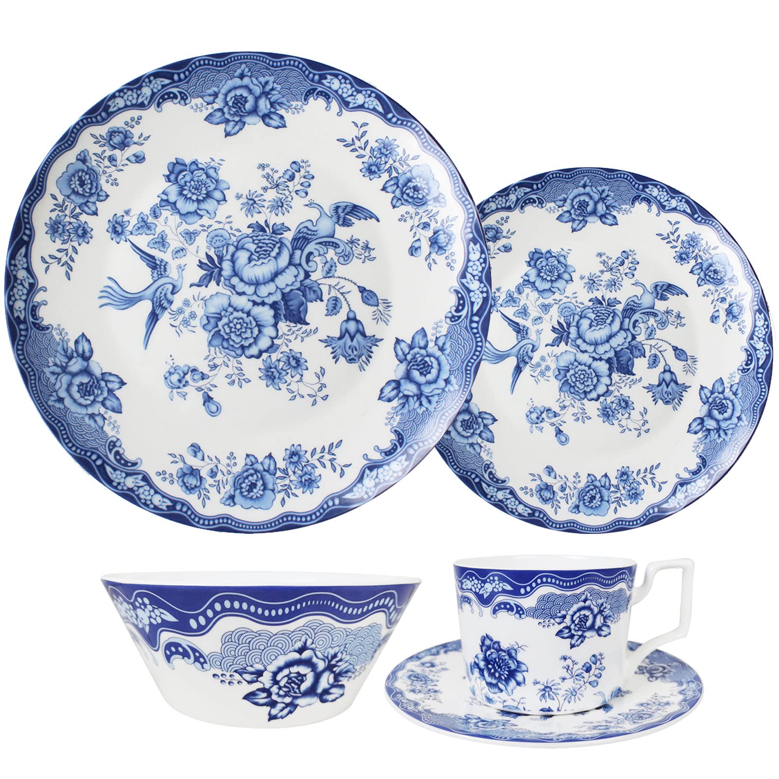 DUDSME Dinnerware Set Ceramic Kitchen Dinner Set Service for 4/6/8 People Coffee Set Bone China Tableware Combination Sets with Dinner Plates Salad Plates Coffee Cups and Saucers Bowl 40 (Size : 40 P