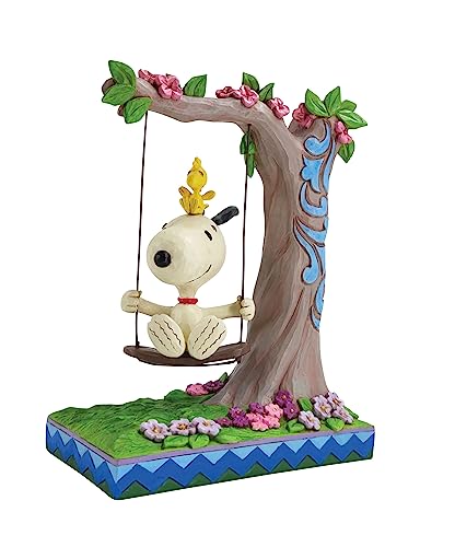 Enesco Jim Shore Peanuts Snoopy and Woodstock on Swing 8 Inch Tall Figurine 6011961, Multicolor