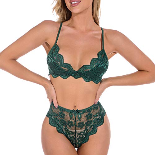 wodceeke Sexy Sling Lace Split Plus Size Lingerie For Women See-through Hollow Embroidered Pajamas Shapewear (Green, S)