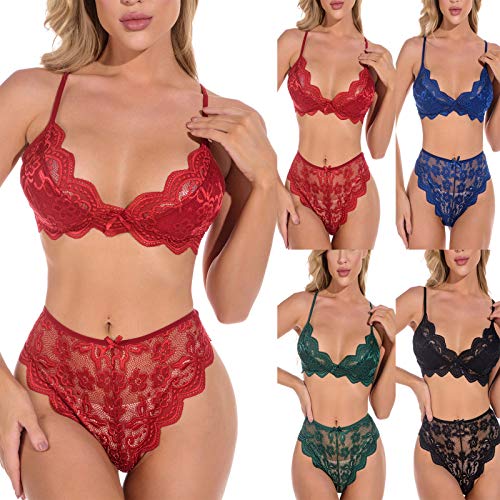 wodceeke Sexy Sling Lace Split Plus Size Lingerie For Women See-through Hollow Embroidered Pajamas Shapewear (Green, S)