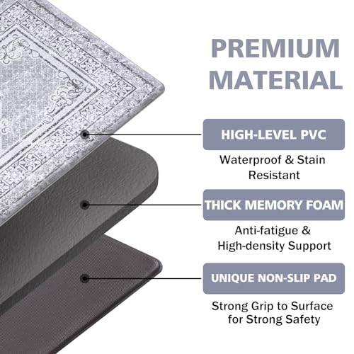 ASPMIZ 3 Pieces Kitchen Mats Cushioned Anti Fatigue, Waterproof PVC Runner Rug Kitchen Memory Foam Rugs Non Slip Kitchen Mats for Floor, Alfombras para Cocina, 18'' x 30'' + 18'' x 48'' + 18'' x 60''