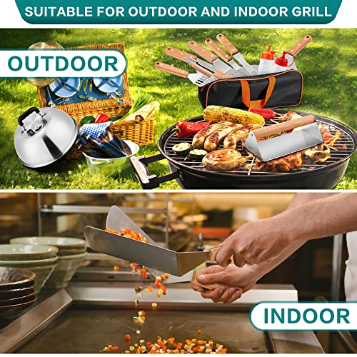 Leonyo 26 Piece Griddle Accessories, Flat Top Grill Accessories Stainless Steel Griddle Spatula with Metal Scraper, Burger Press, Melting Dome, BBQ Grilling Tools for Outdoor Kitchen Hibachi Grill