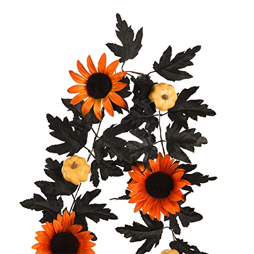 YHNJI 5.9ft Fall Maple Leaves Garland, Fall Garland, Artificial Sunflower Pumpkin Maple Leaf Vines for Thanksgiving Dinner Fireplace Door Frame Doorway Backdrop Decor