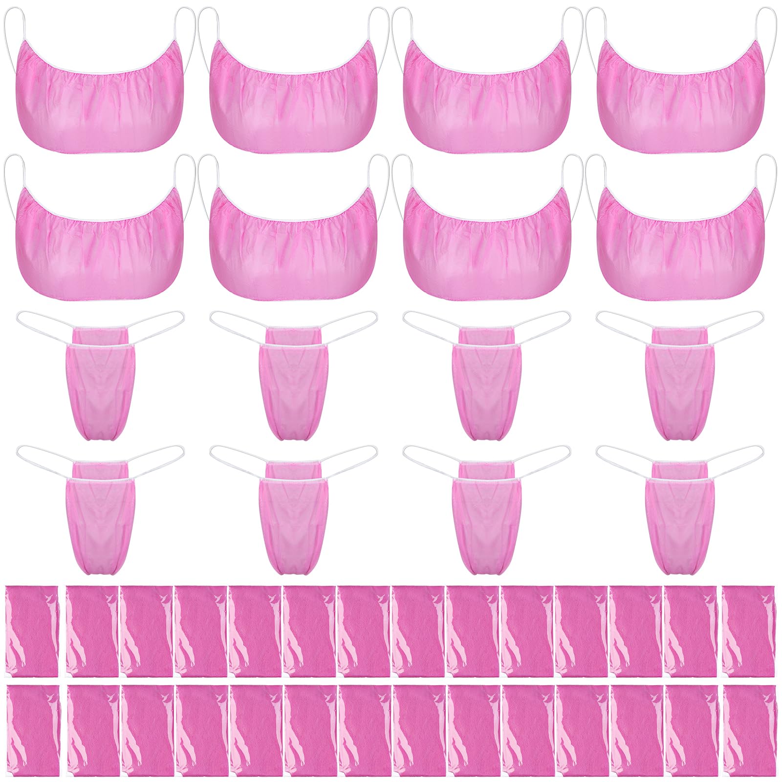 100Pcs Disposable Bra and Panties Women Disposable Bikini T Thong and Bra Spa Underwear for Spa Massage Spray Tanning (Pink)