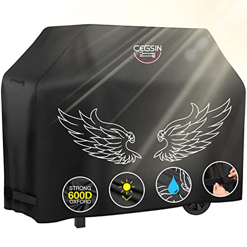 Cegsin Grill Cover, 58 Inch Waterproof BBQ Grill Cover, UV and Fade Resistant Gas Grill Cover, 600D Outdoor Eagle Wing Barbecue Gas Grill Cover Fits Grills of Weber Brinkman Char-Broil, Etc-Black