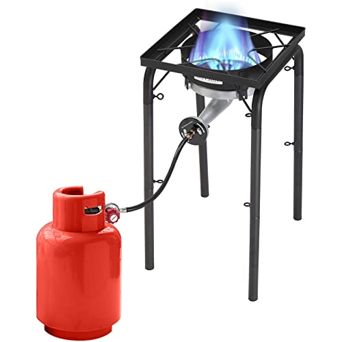 ROVSUN High Pressure 200,000 BTU Propane Gas Stove Single Burner for Outdoor Cooking Home Brewing Turkey Fry, Powerful Camping Cooker with 20 PSI Regulator (200,000BTU-Short Feet)