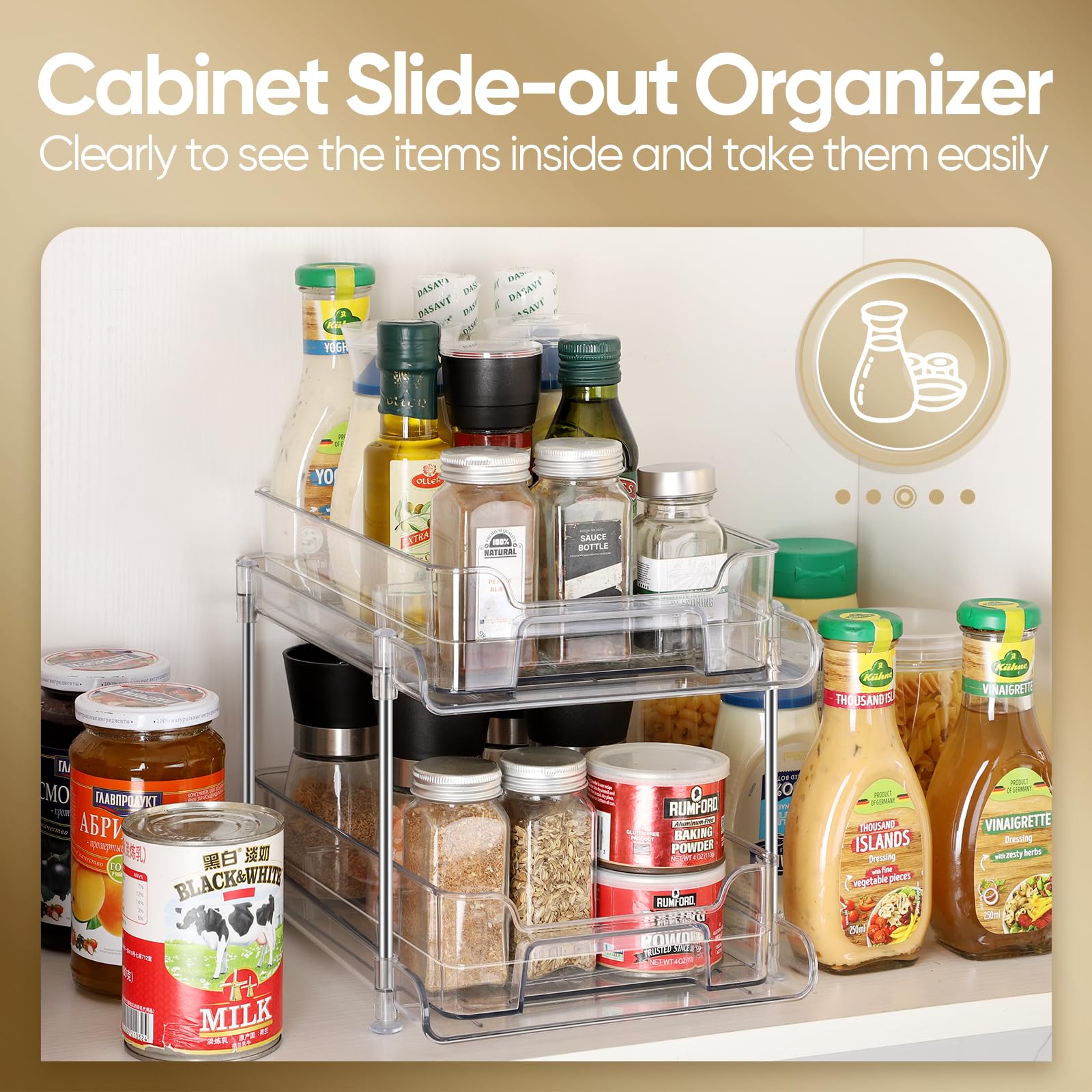 DAMEING Under Bathroom Sink Organizer, 2 Tier Clear Pull Out Storage Cabinet with Dividers, Multi-Purpose Organizer and Storage Bin for Home Medicine Snack Cosmetic