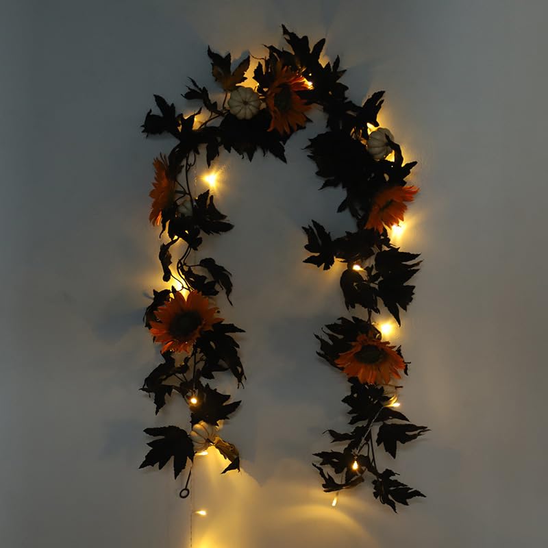 YHNJI 5.9ft Fall Maple Leaves Garland, Fall Garland, Artificial Sunflower Pumpkin Maple Leaf Vines for Thanksgiving Dinner Fireplace Door Frame Doorway Backdrop Decor