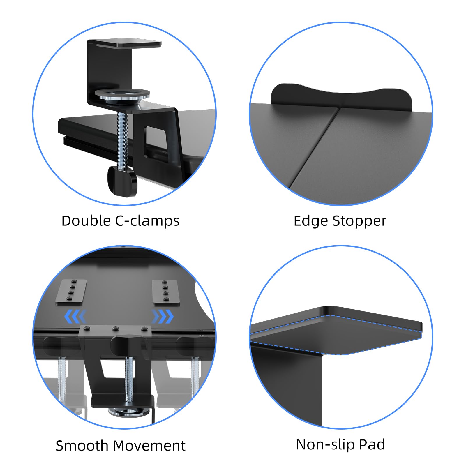 suptek Keyboard Tray Under Desk Pull Out with C Clamp Mount, Computer Keyboard & Mouse Tray, 25.6 (30 Including Clamps) x 11.8 inch Slide-Out Platform Computer Drawer for Typing, Black, DSF1