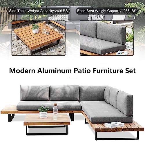 Homedot Patio Sofa Set with Metal Frame, Extra Large L Shaped Outdoor Sectional Sofa Set with Built-in Side Table, Modern Patio Conversation Set with Coffee Table&Removable Cushion for Garden