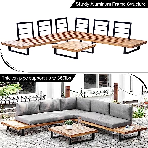 Homedot Patio Sofa Set with Metal Frame, Extra Large L Shaped Outdoor Sectional Sofa Set with Built-in Side Table, Modern Patio Conversation Set with Coffee Table&Removable Cushion for Garden